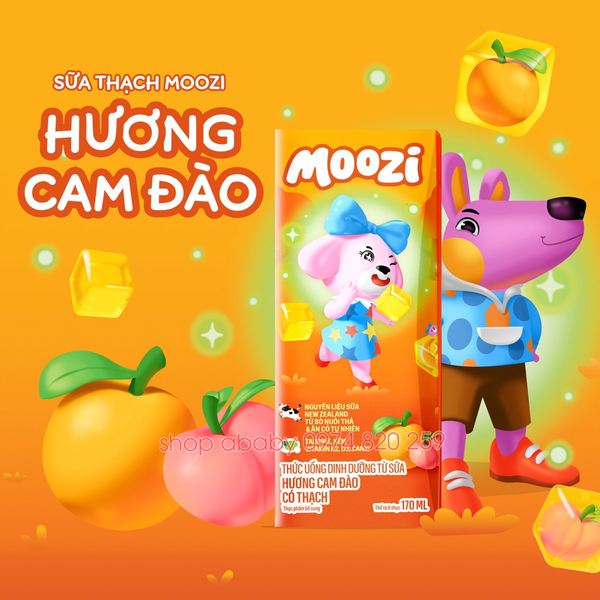 Lốc 4 hộp sữa thạch Moozi 170ml (3y+)(thùng 12 lốc 48 hộp) | Sữa nước
