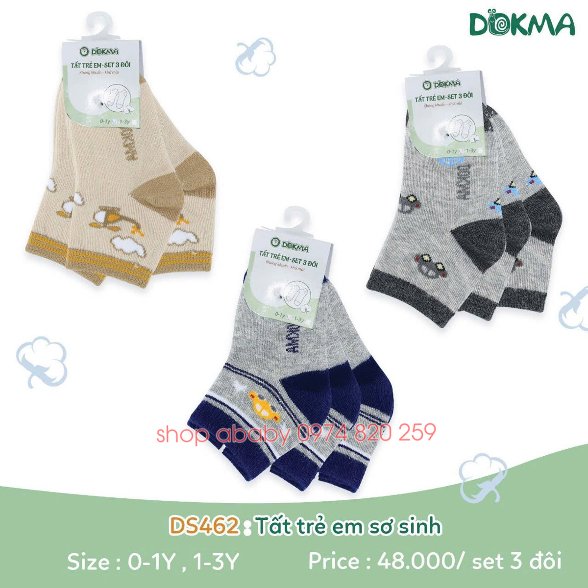 Set 3 đôi tất cổ ngắn Dokma DS462 | shop ababy - Cửa hàng cho mẹ và bé.