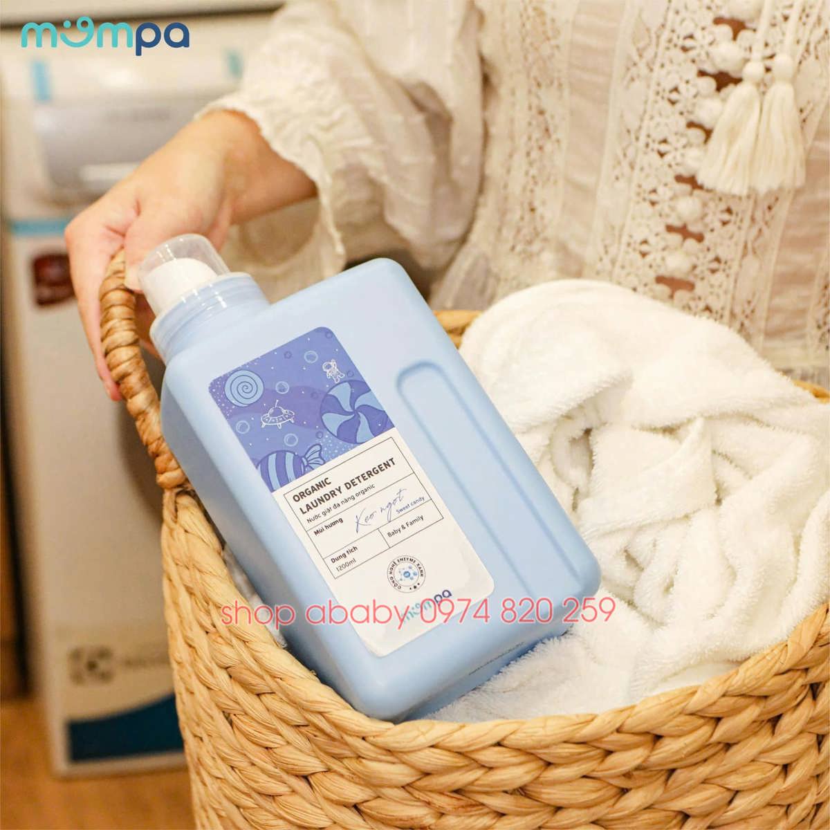 Nước giặt đa năng organic Mompa 1.2L | Dung dịch giặt xả