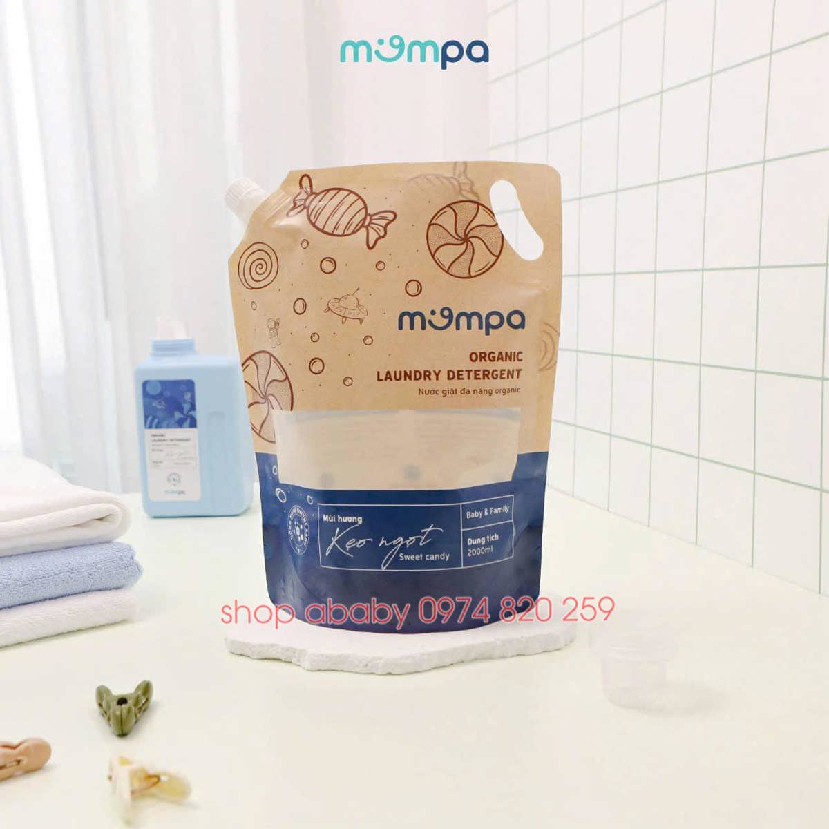 Túi nước giặt đa năng organic Mompa 2L | Dung dịch giặt xả