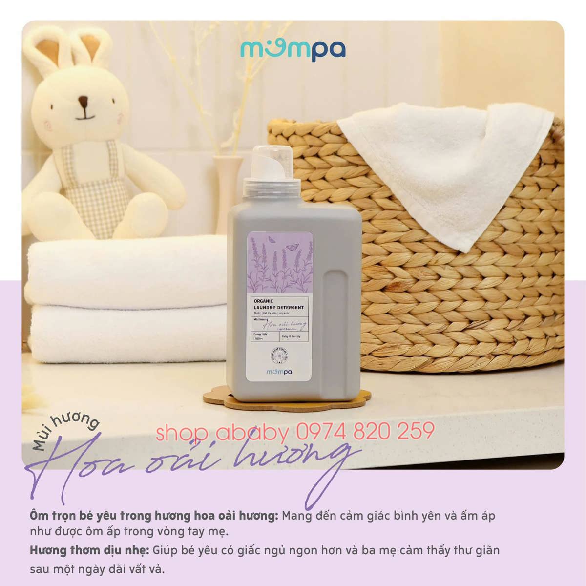 Nước giặt đa năng organic Mompa 1.2L | Dung dịch giặt xả