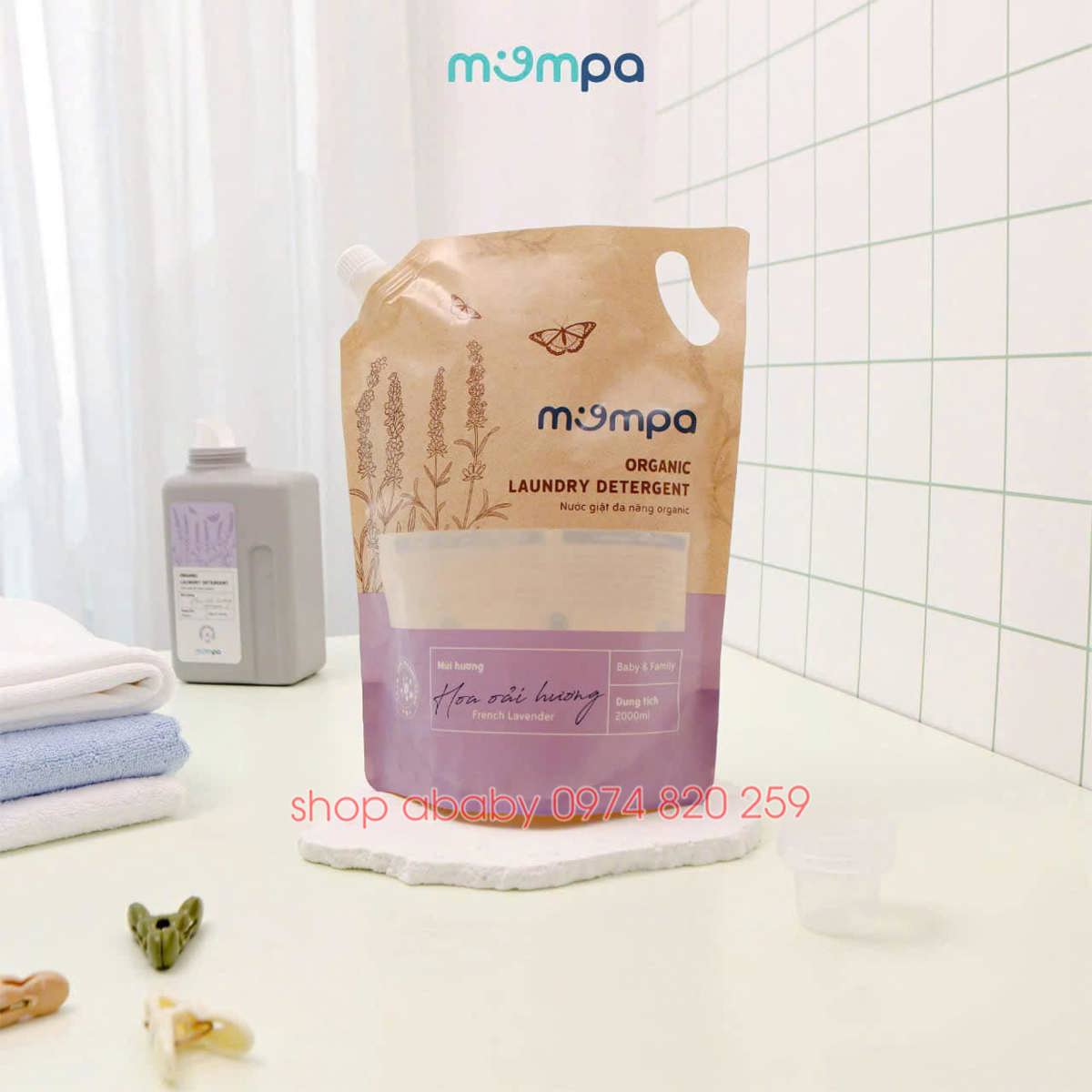 Túi nước giặt đa năng organic Mompa 2L | Dung dịch giặt xả