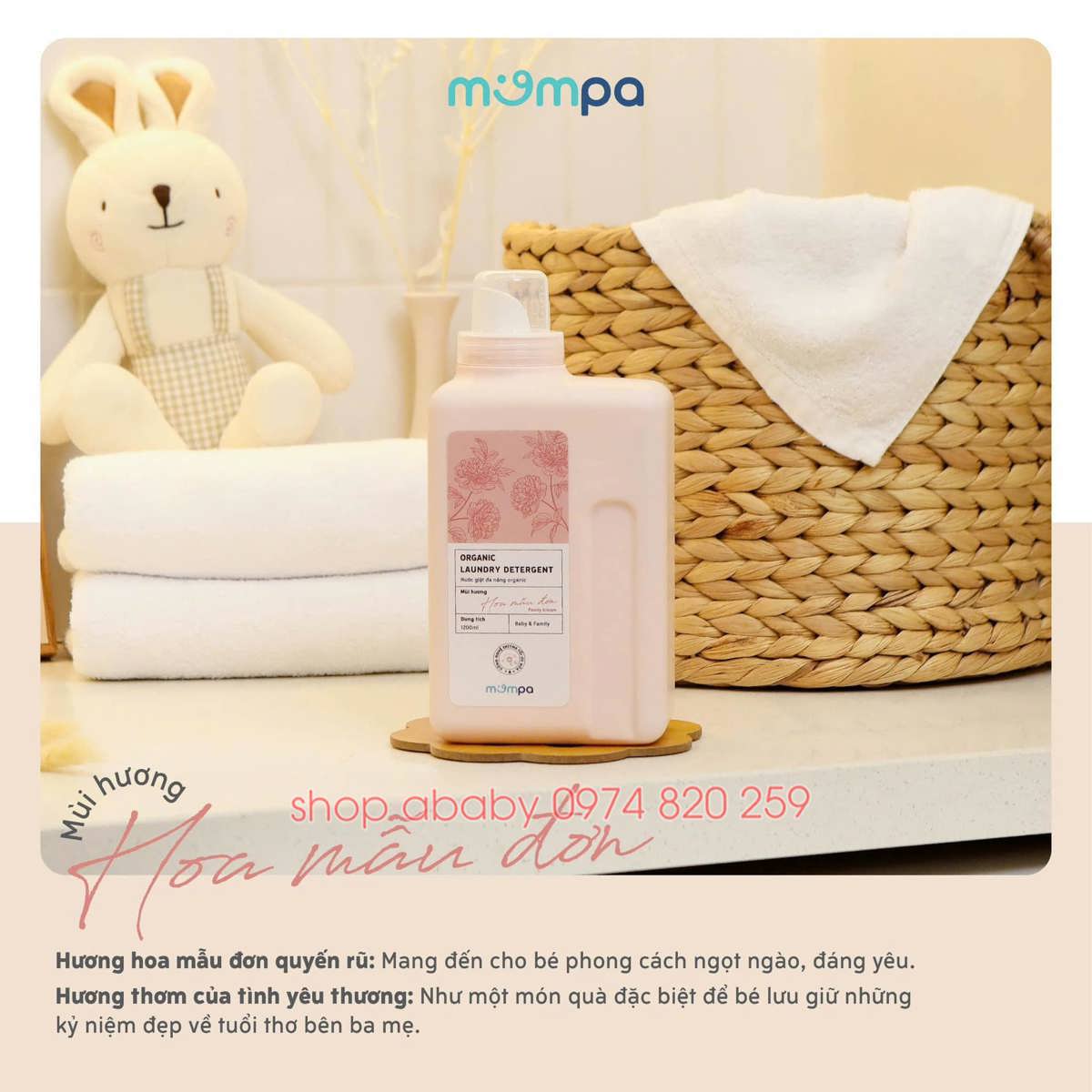 Nước giặt đa năng organic Mompa 1.2L | Dung dịch giặt xả