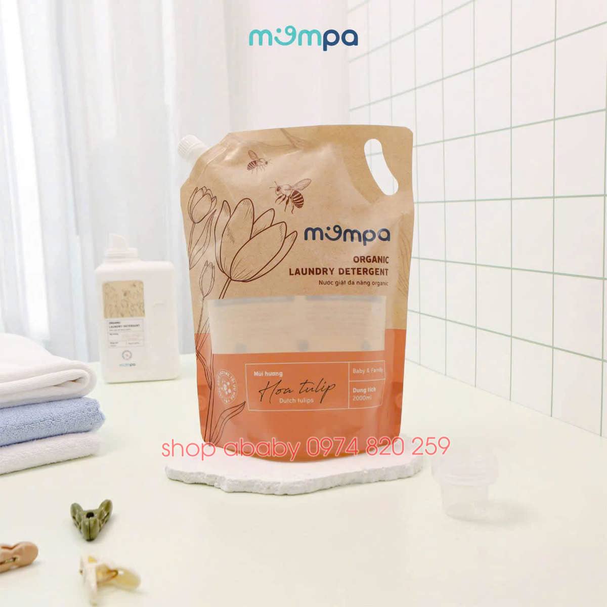 Túi nước giặt đa năng organic Mompa 2L | Dung dịch giặt xả